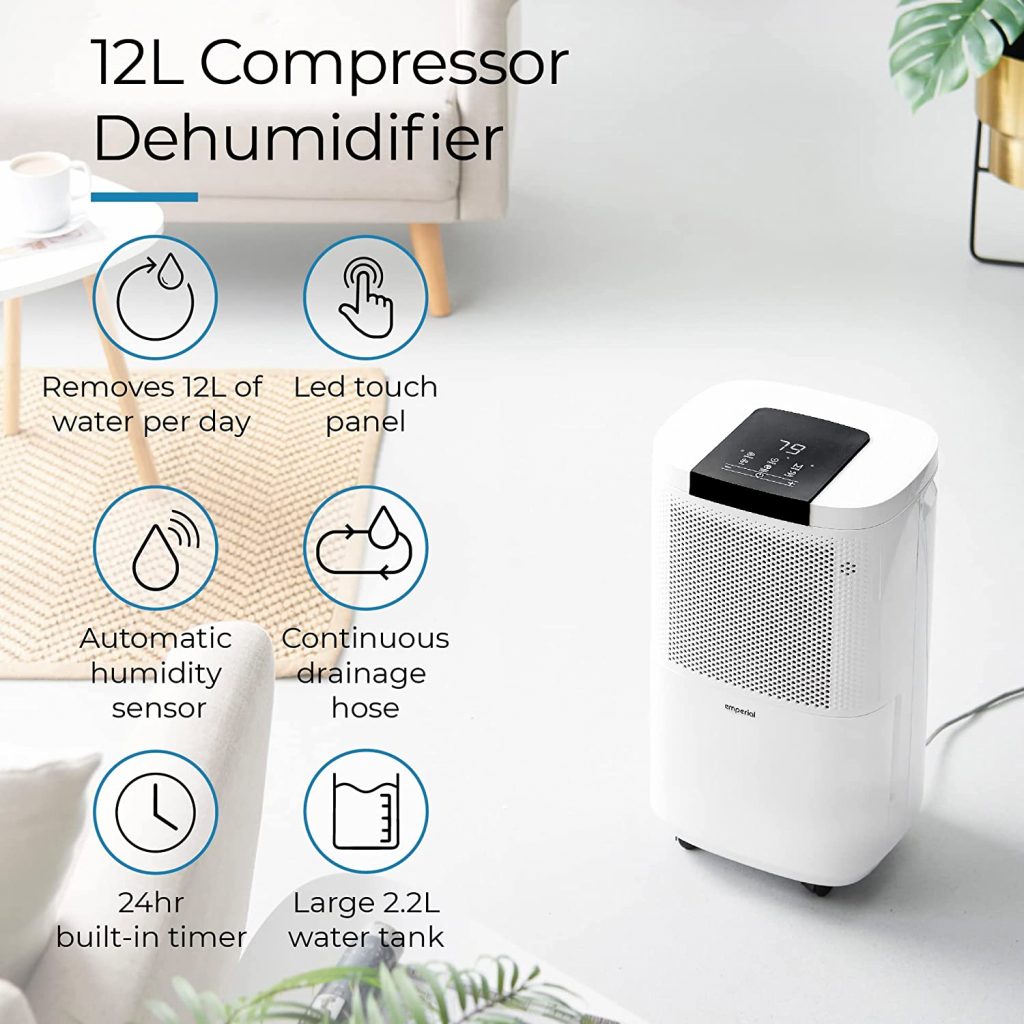 Emperial 12L/Day Dehumidifier with Digital Humidity Display, Sleep Mode ...